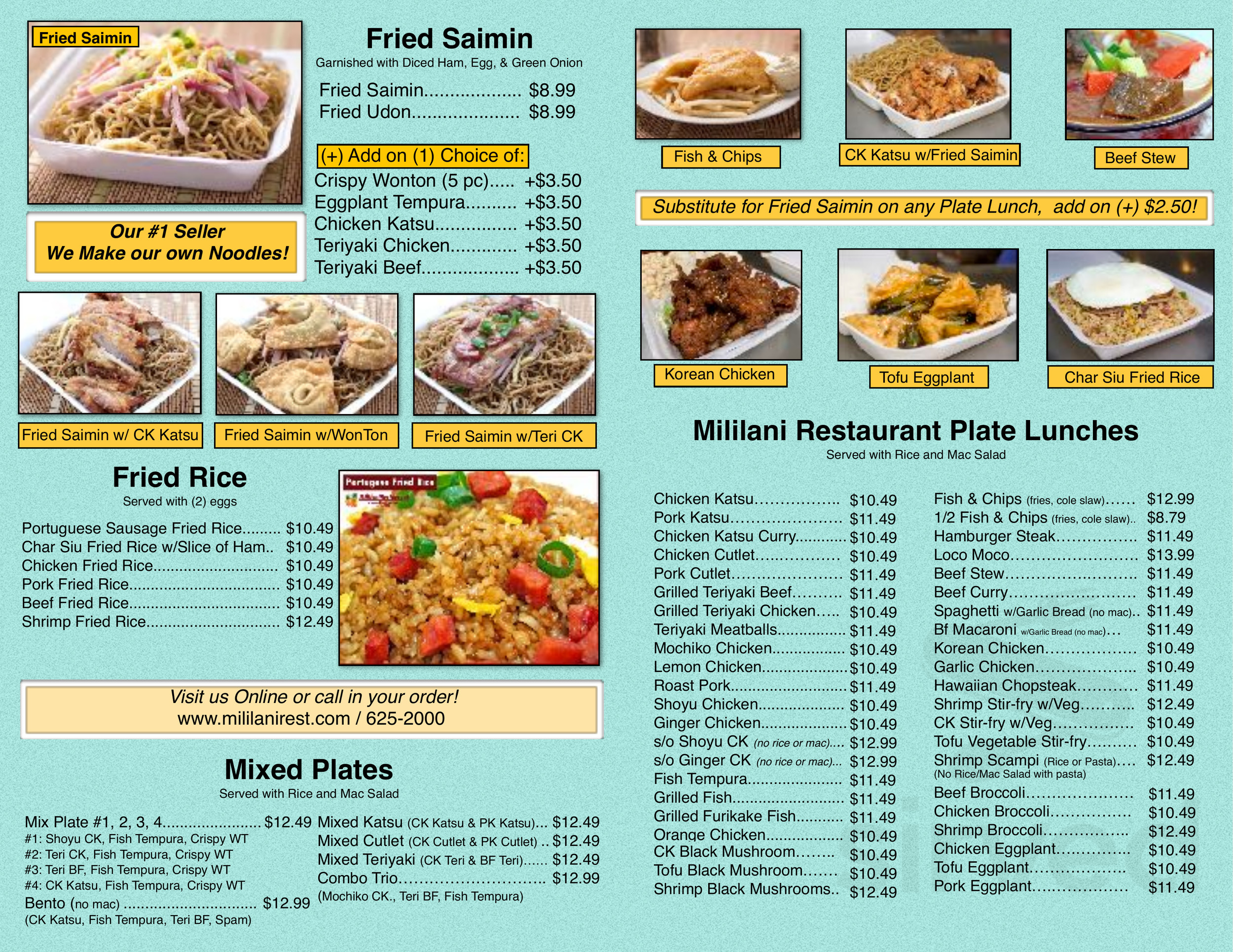 Mililani Restaurant menu in Mililani, Hawaii, USA