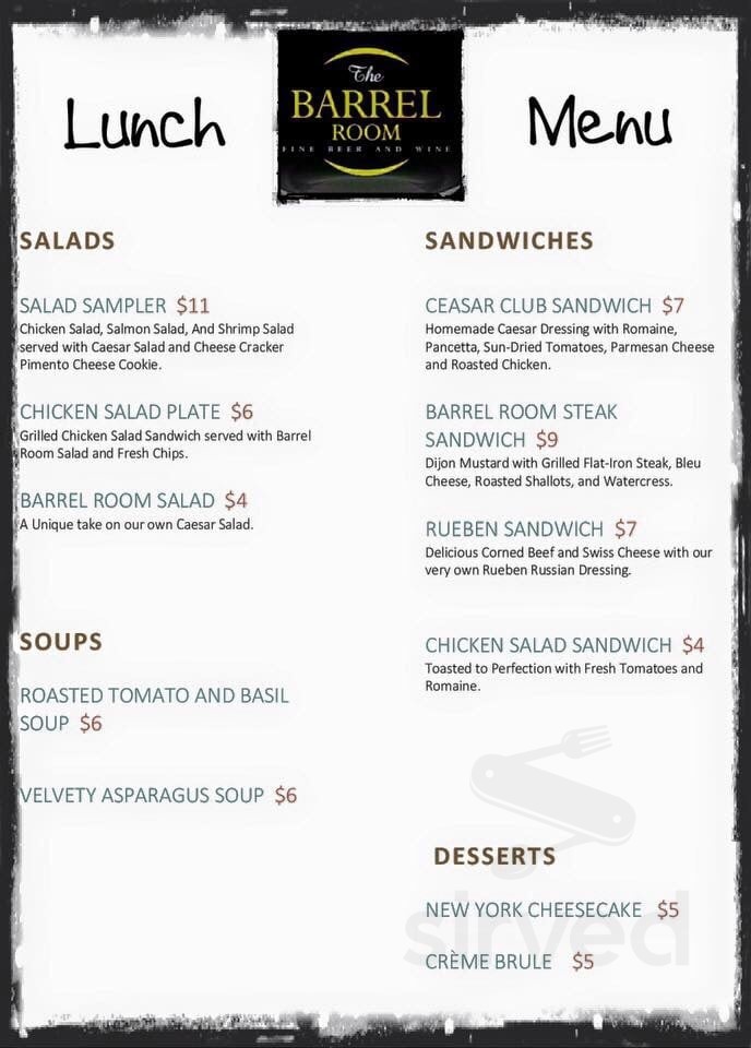 The Barrel Room Kitchen + Bar menu in Enterprise, Alabama, USA