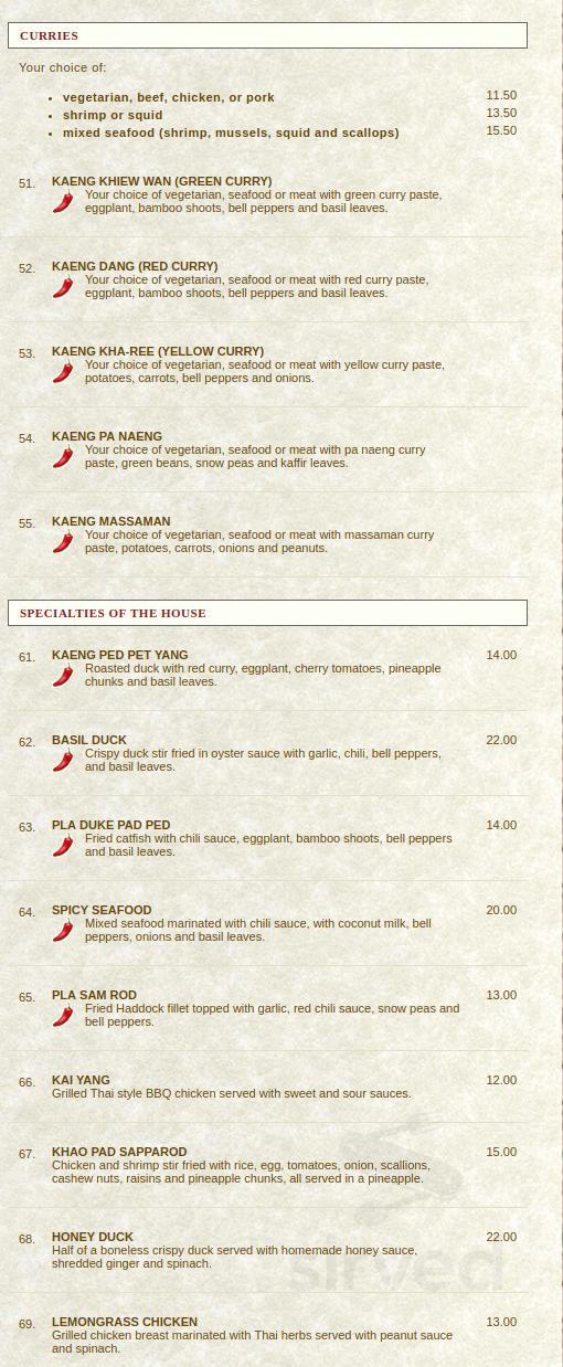 Royal Orchid menu in Montpelier, Vermont, USA