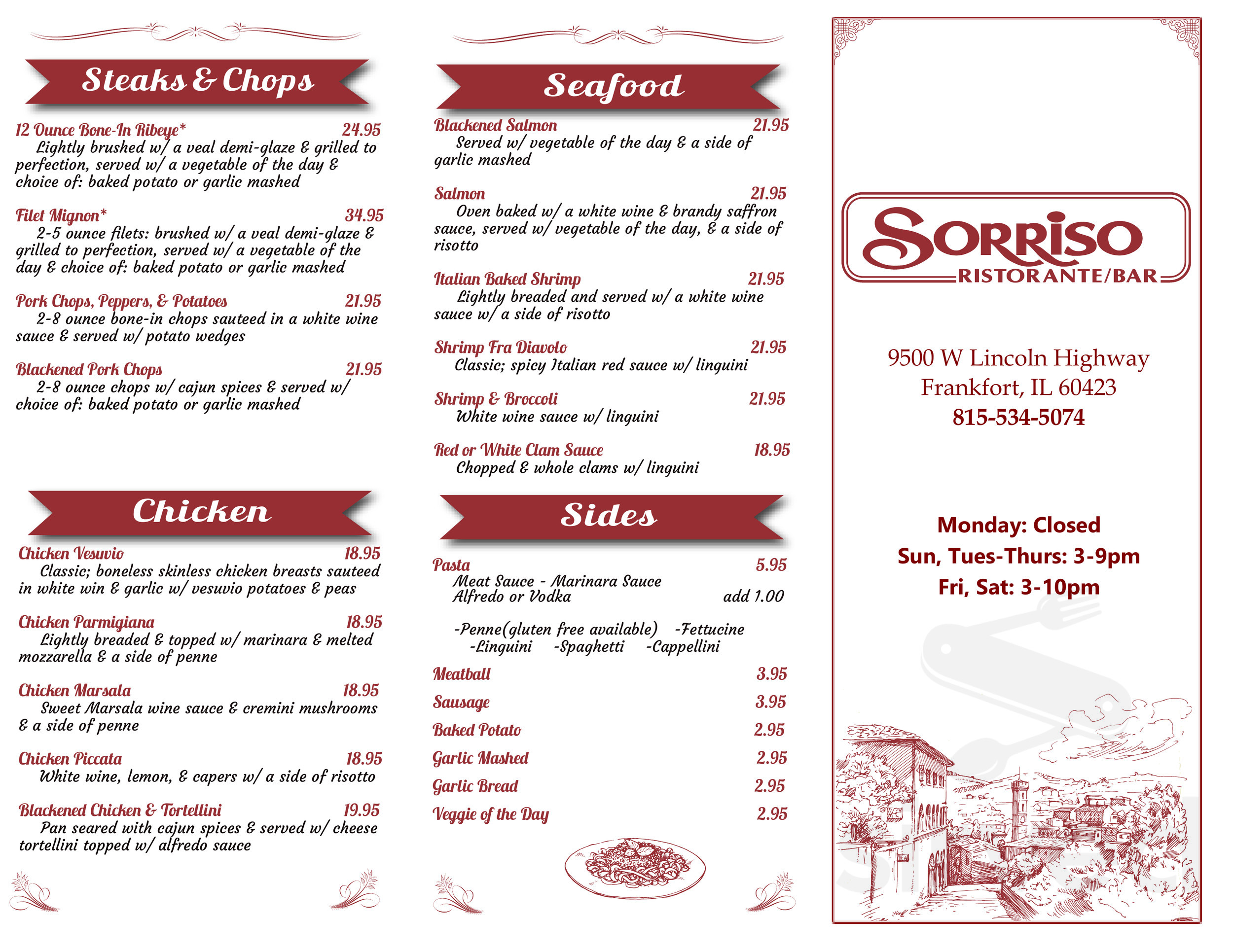 Sorriso Ristorante & Bar menu in Frankfort, Illinois, USA