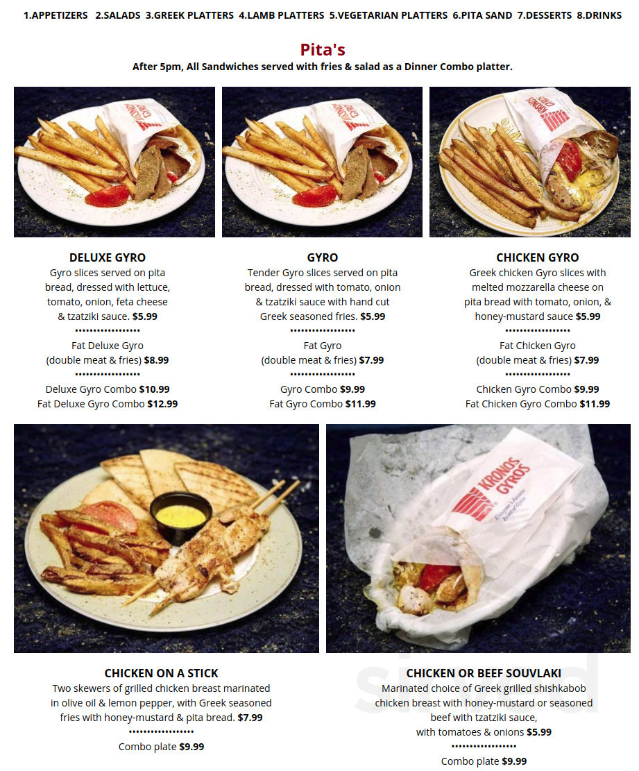 Mina & Dimi's Greek House menu in San Antonio, Texas, USA