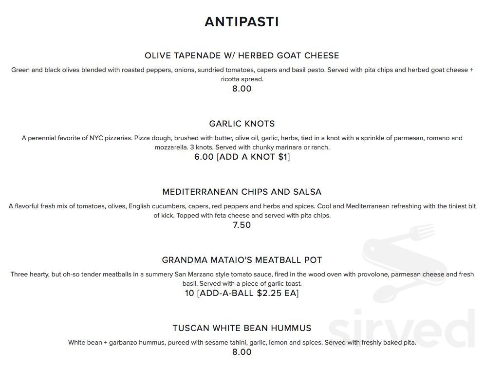 La Fiamma Wood Fire Pizza menu in Bellingham, Washington, USA