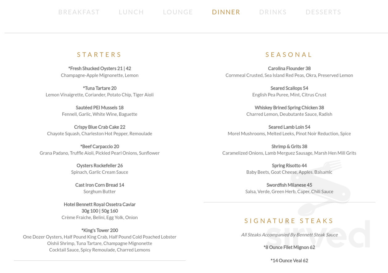Gabrielle menu in Charleston, South Carolina, USA