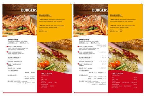 Le Mirage menu in La Malbaie, Quebec, Canada