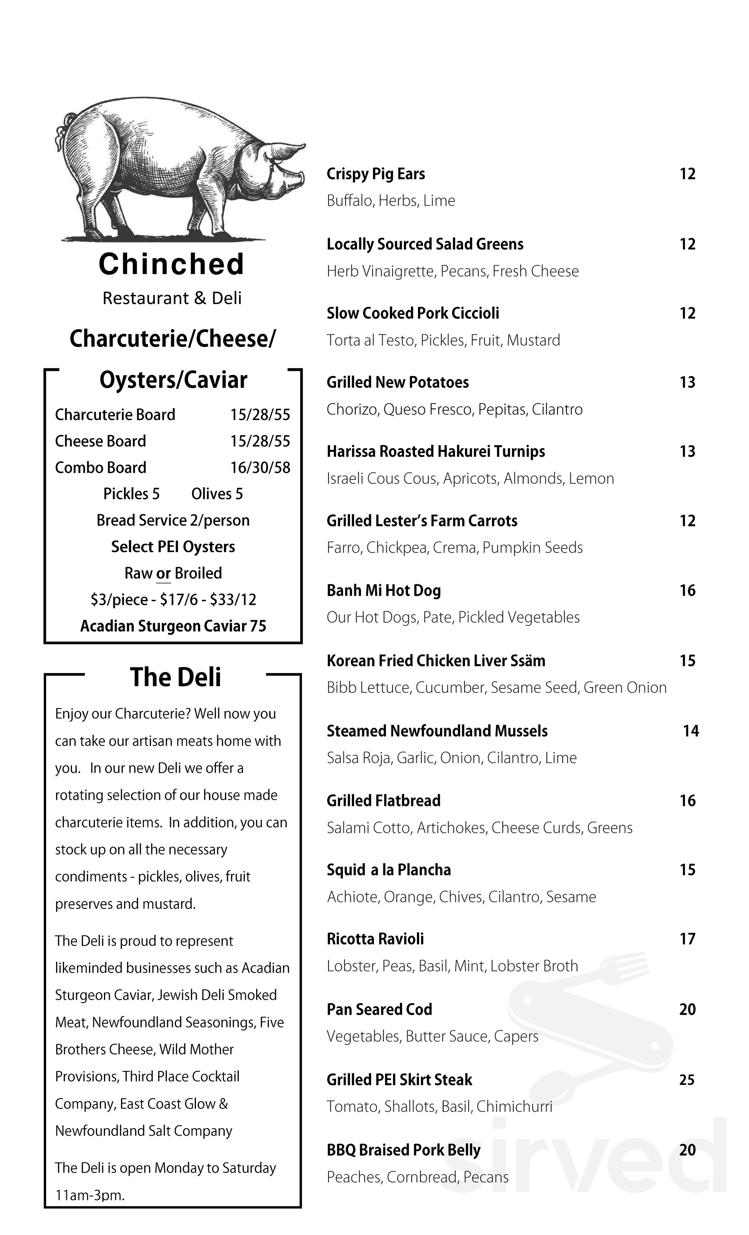 Chinched menu in St. John's, Newfoundland and Labrador, Canada