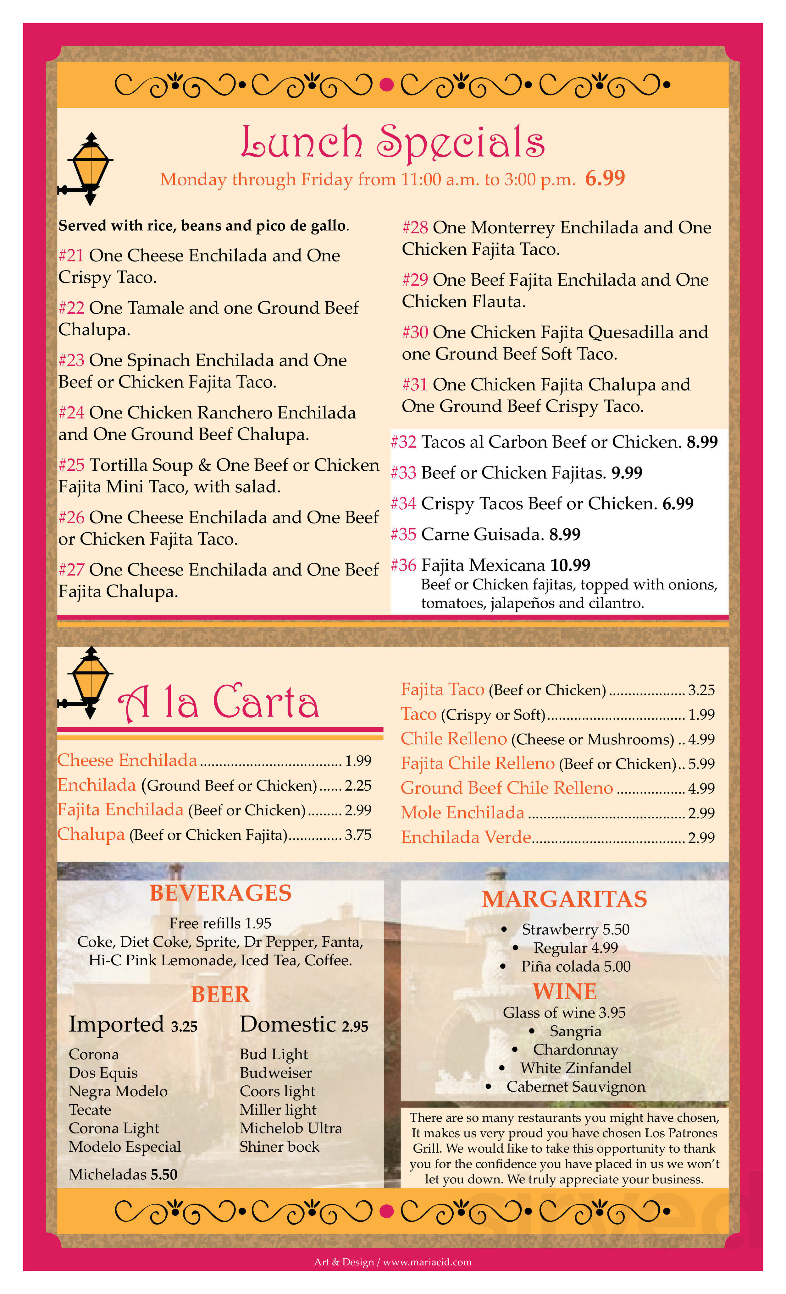 Los Patrones Mexican Grill menu in Giddings, Texas, USA
