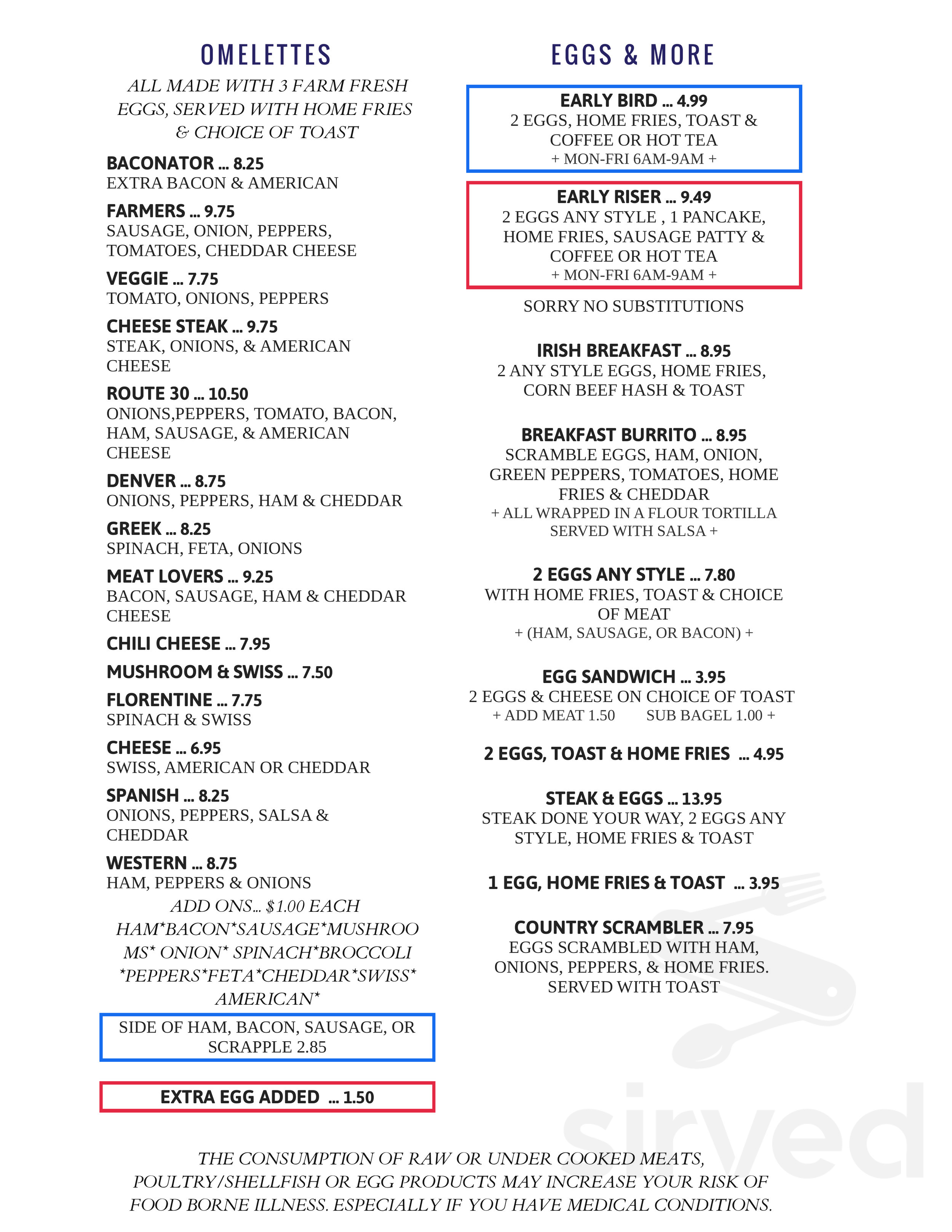 Route 30 Diner menu in Ronks, Pennsylvania, USA