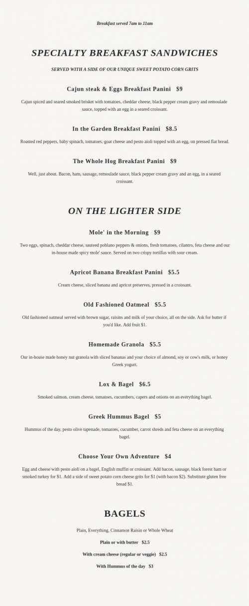 Dripolator menu in Candler, North Carolina, USA