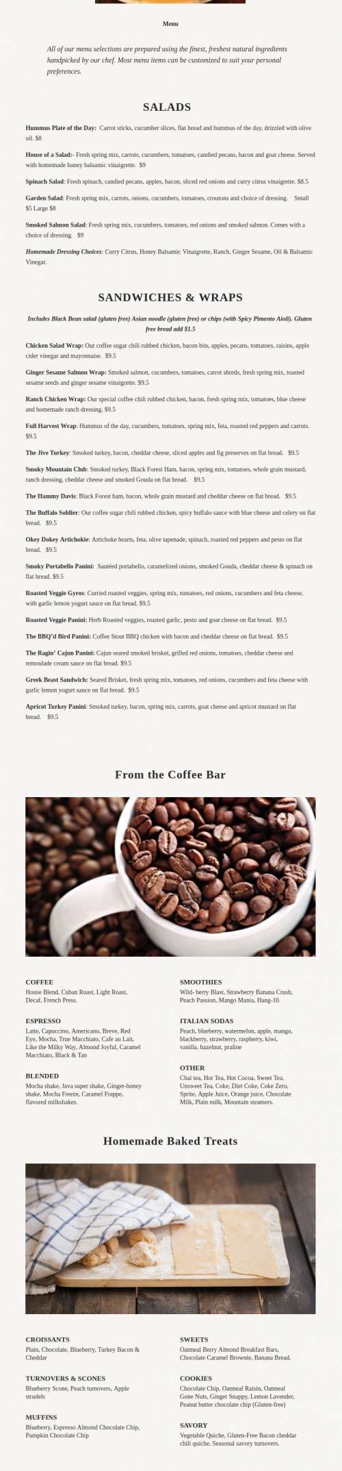 Dripolator menu in Candler, North Carolina, USA