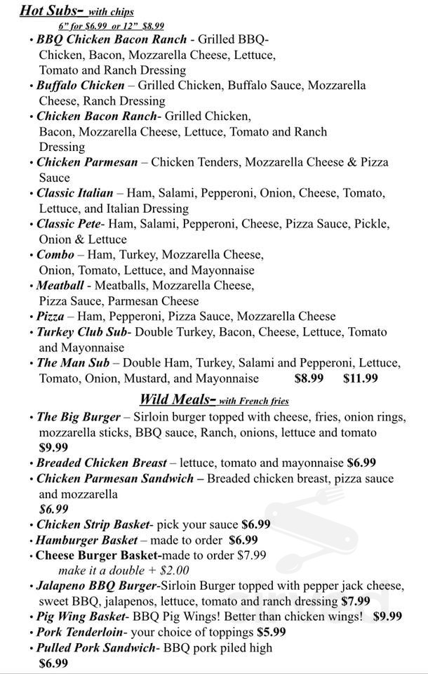 Wild Mustang Pizza And Wings menu in Harrod, Ohio, USA