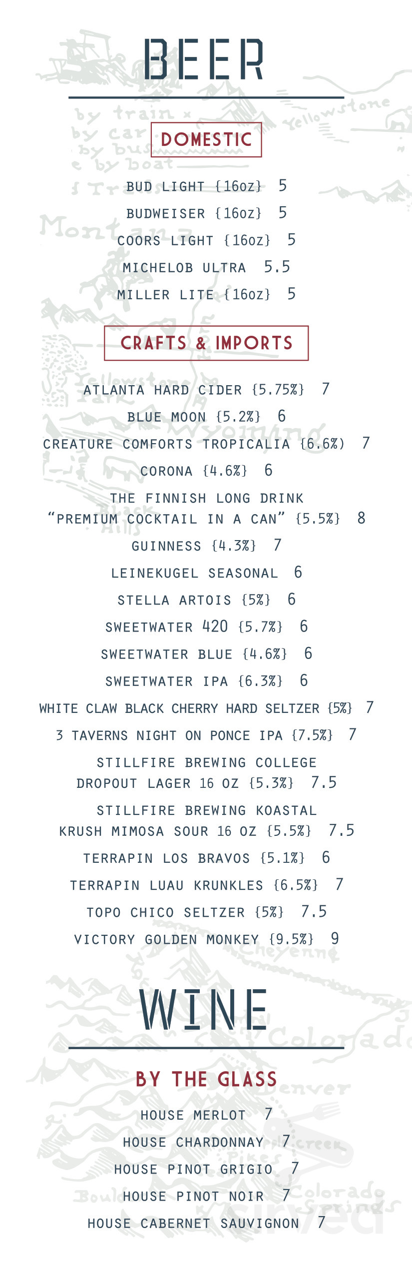 Menu - Atlanta GA's Big Sky Buckhead | Sirved