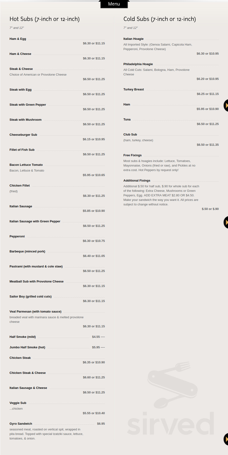 Jiffy Shoppes menu in Camp Springs, Maryland, USA