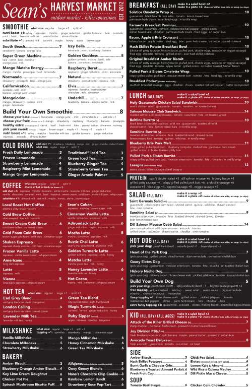 Sean's Harvest Market menu in Atlanta, Georgia, USA