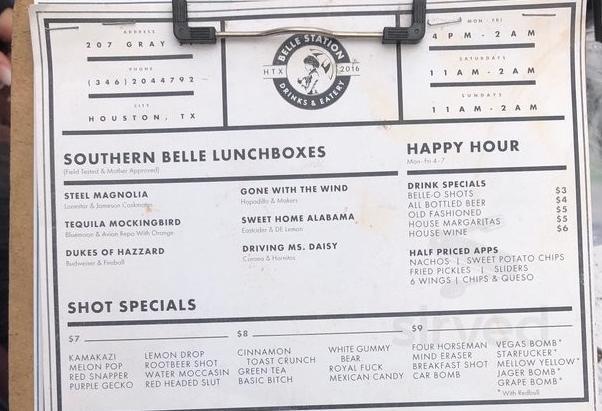 Belle Station menus in Houston, Texas, United States