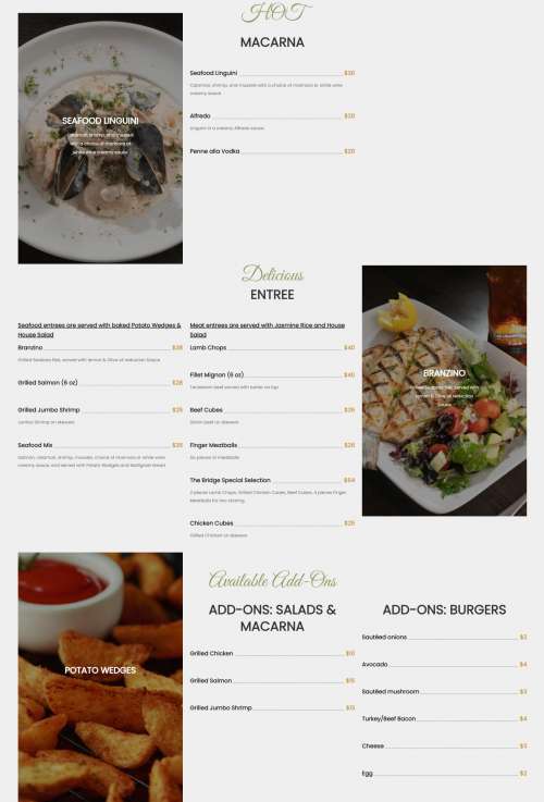 The Bridge Restaurant Winter Park menu in Winter Park, Florida, USA