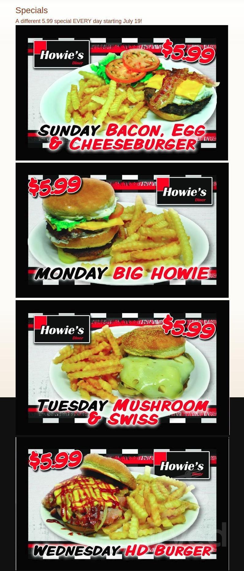 Menu for Howie's Diner in Lawrenceburg, IN | Sirved