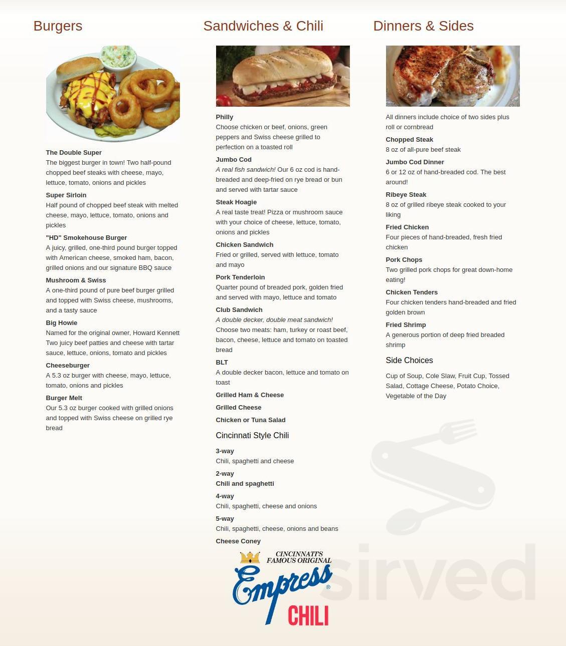 Menu for Howie's Diner in Lawrenceburg, IN | Sirved