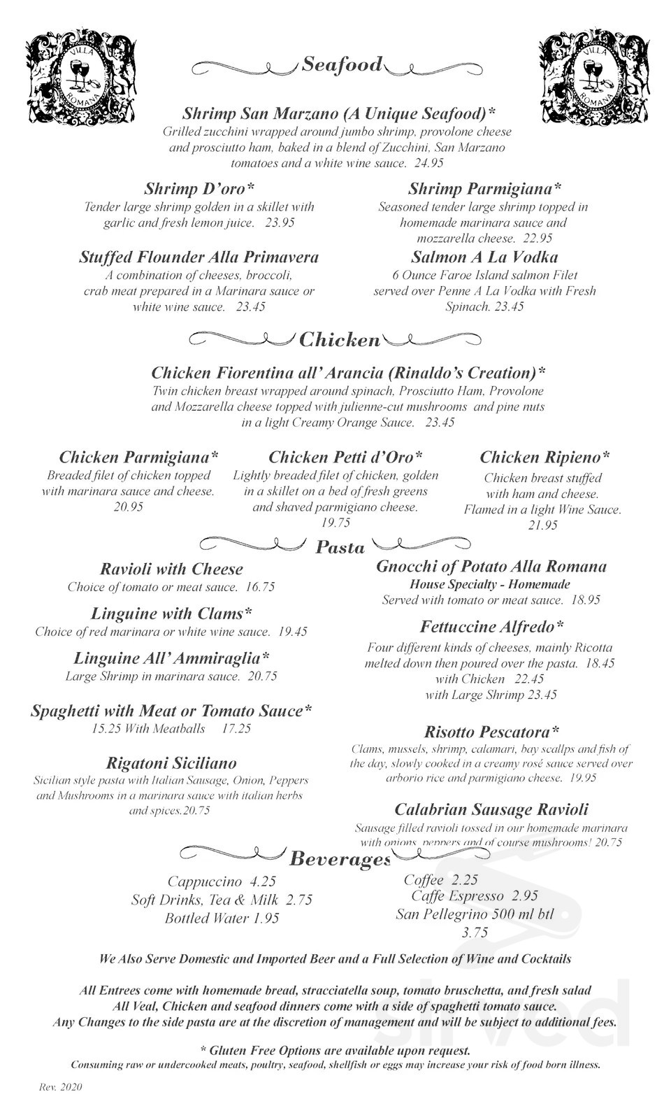 Villa Romana Italian Restaurant menu in Myrtle Beach, South Carolina, USA