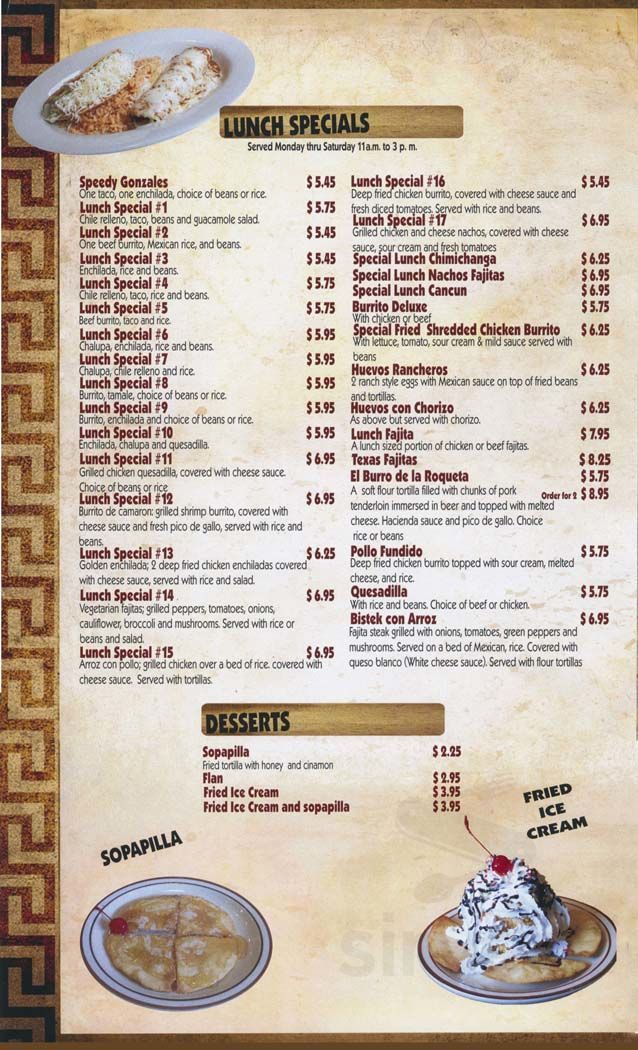 Menu - Avon IN's La Hacienda Mexican Restaurant | Sirved