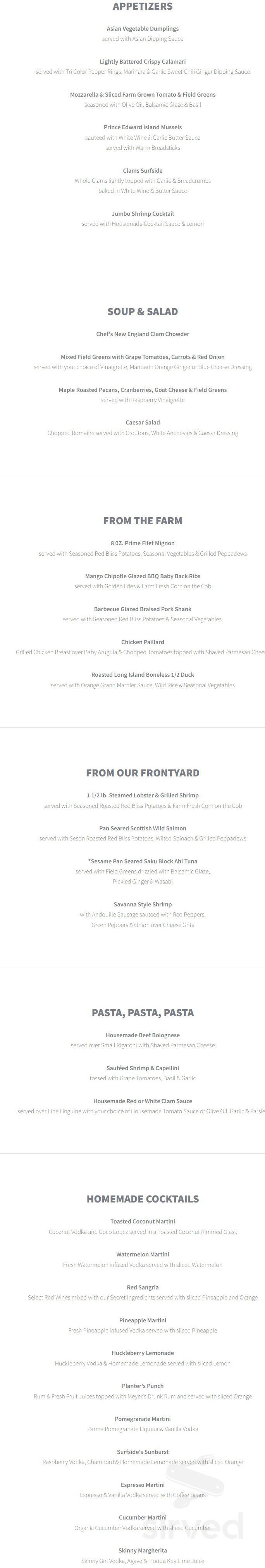 Menu for Surfside Inn in Montauk, NY | Sirved