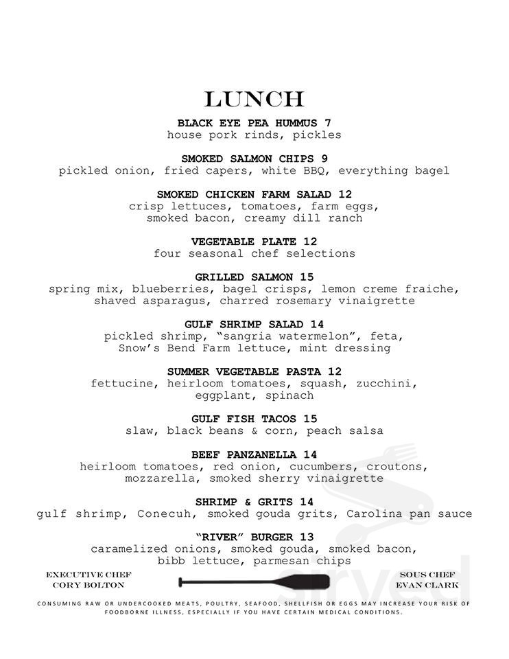 River menu in Tuscaloosa, Alabama, USA