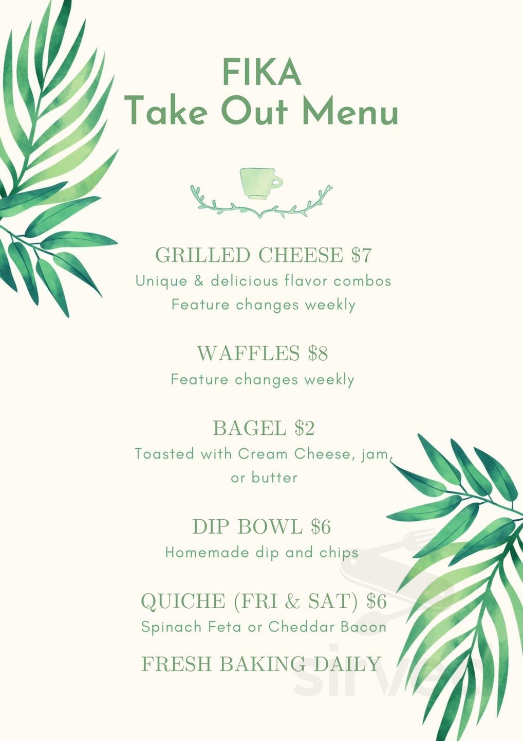 FIKA Coffeehouse menu in Camrose, Alberta, Canada