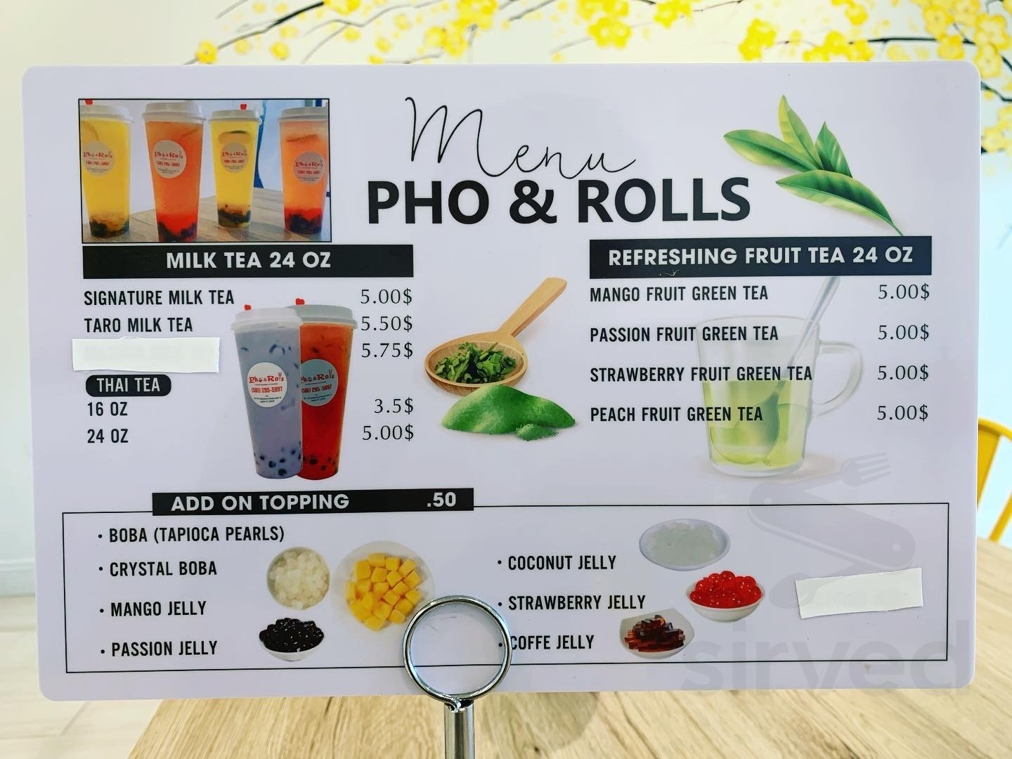 Pho and Rolls menu in Jupiter, Florida, USA