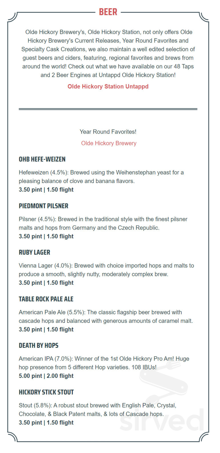 Olde Hickory Station menus in Hickory, North Carolina, United States