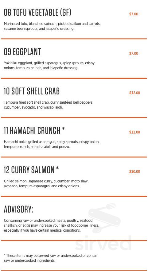 Menu - Lakewood CO's Motomaki - Sushi Burritos and Bowls | Sirved