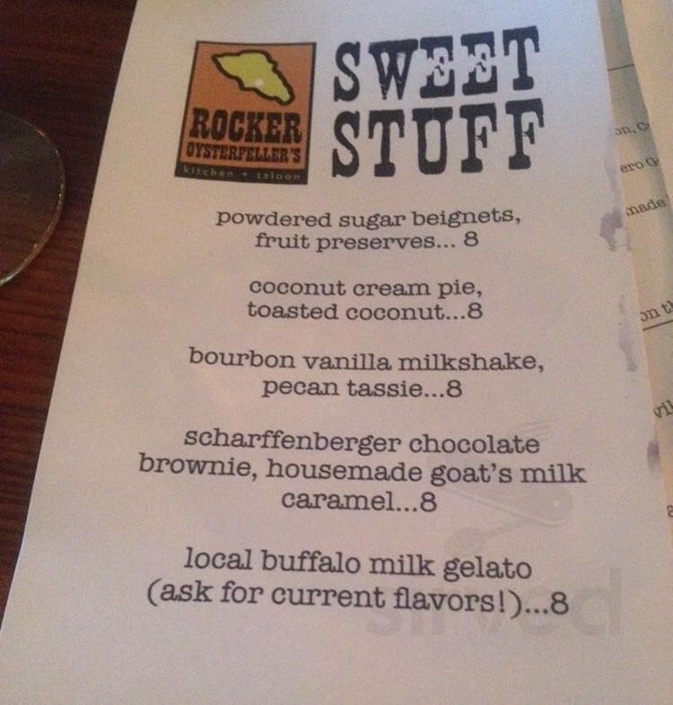 Rocker Oysterfeller's menu in Valley Ford, California, USA