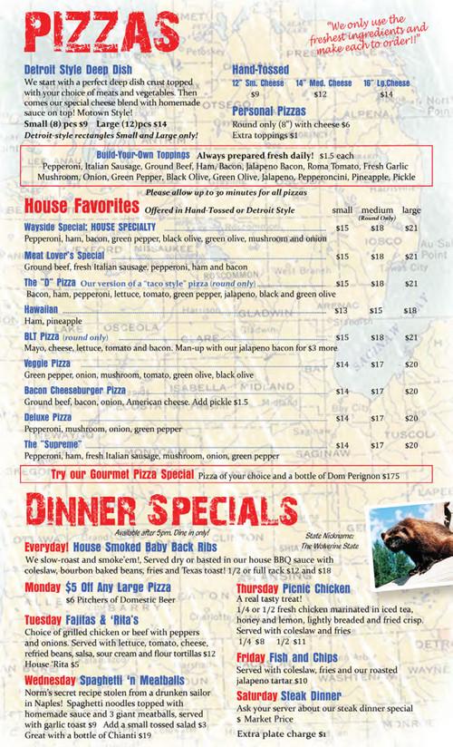 Norm's Wayside menu in Buffalo, Minnesota, USA