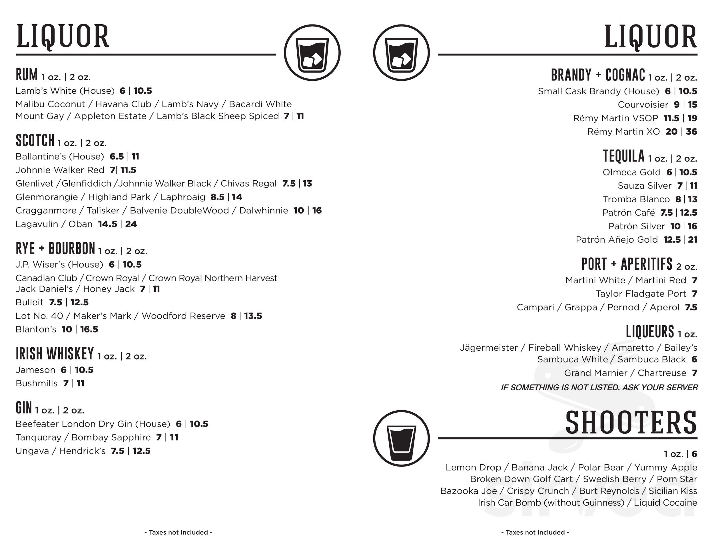 Hemingway's Restaurant and Bar menu in Toronto, Ontario, Canada