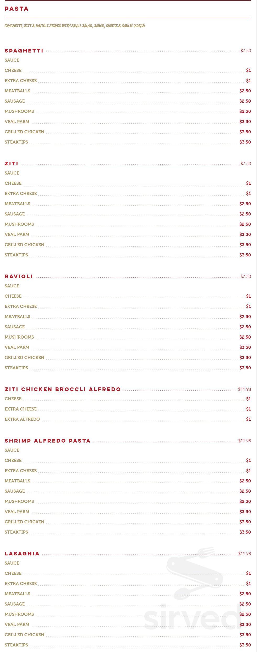 Liberty Pizza menu in Wayland, Massachusetts, USA