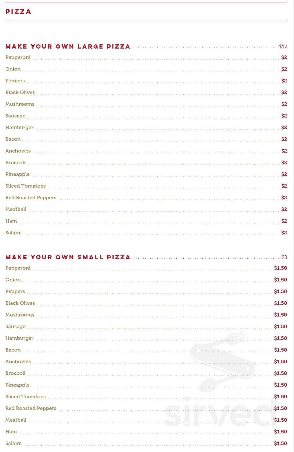Liberty Pizza menu in Wayland, Massachusetts, USA