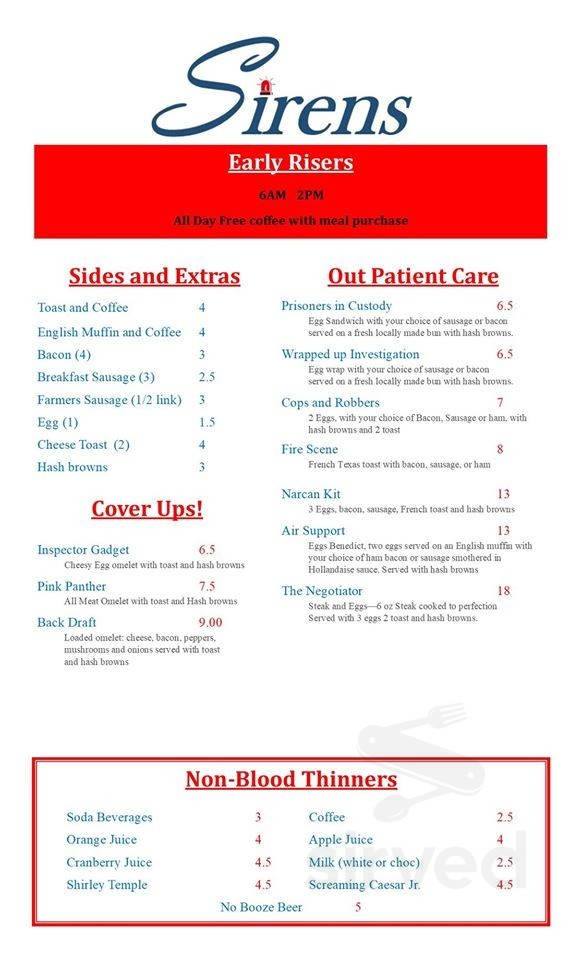 Sirens Grill Medicine Hat menus in Medicine Hat, Alberta, Canada
