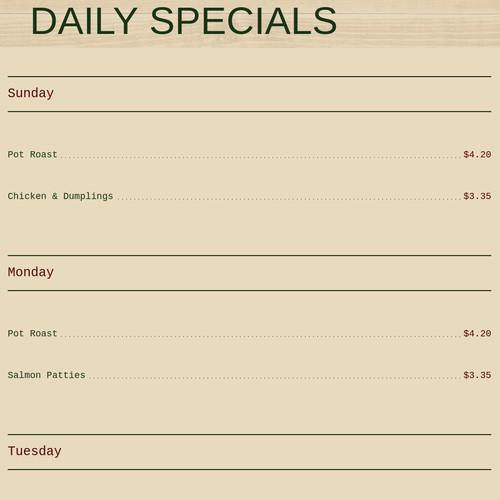 Pick O' Deli Cafeteria @ Riverside menu in Rome, Georgia, USA