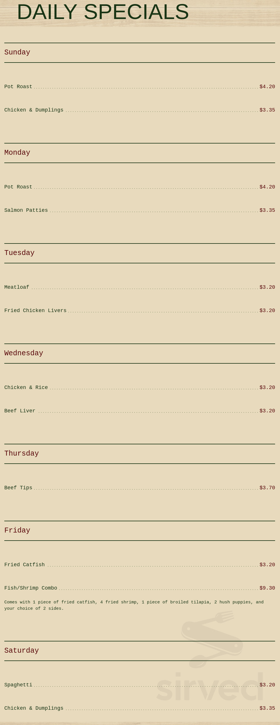 Pick O' Deli Cafeteria @ Riverside menu in Rome, Georgia, USA