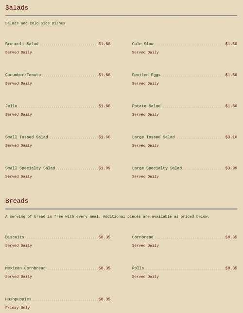 Pick O' Deli Cafeteria @ Riverside menu in Rome, Georgia, USA