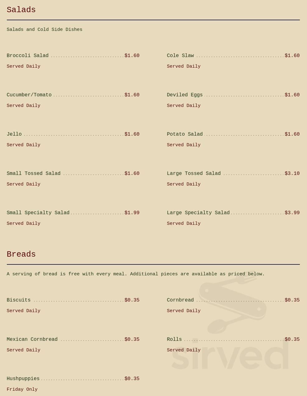 Pick O' Deli Cafeteria @ Riverside menu in Rome, Georgia, USA