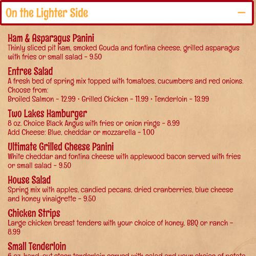 Two Lakes Supper Club menu in Almond, Wisconsin, USA
