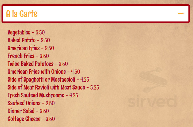 Two Lakes Supper Club menu in Almond, Wisconsin, USA