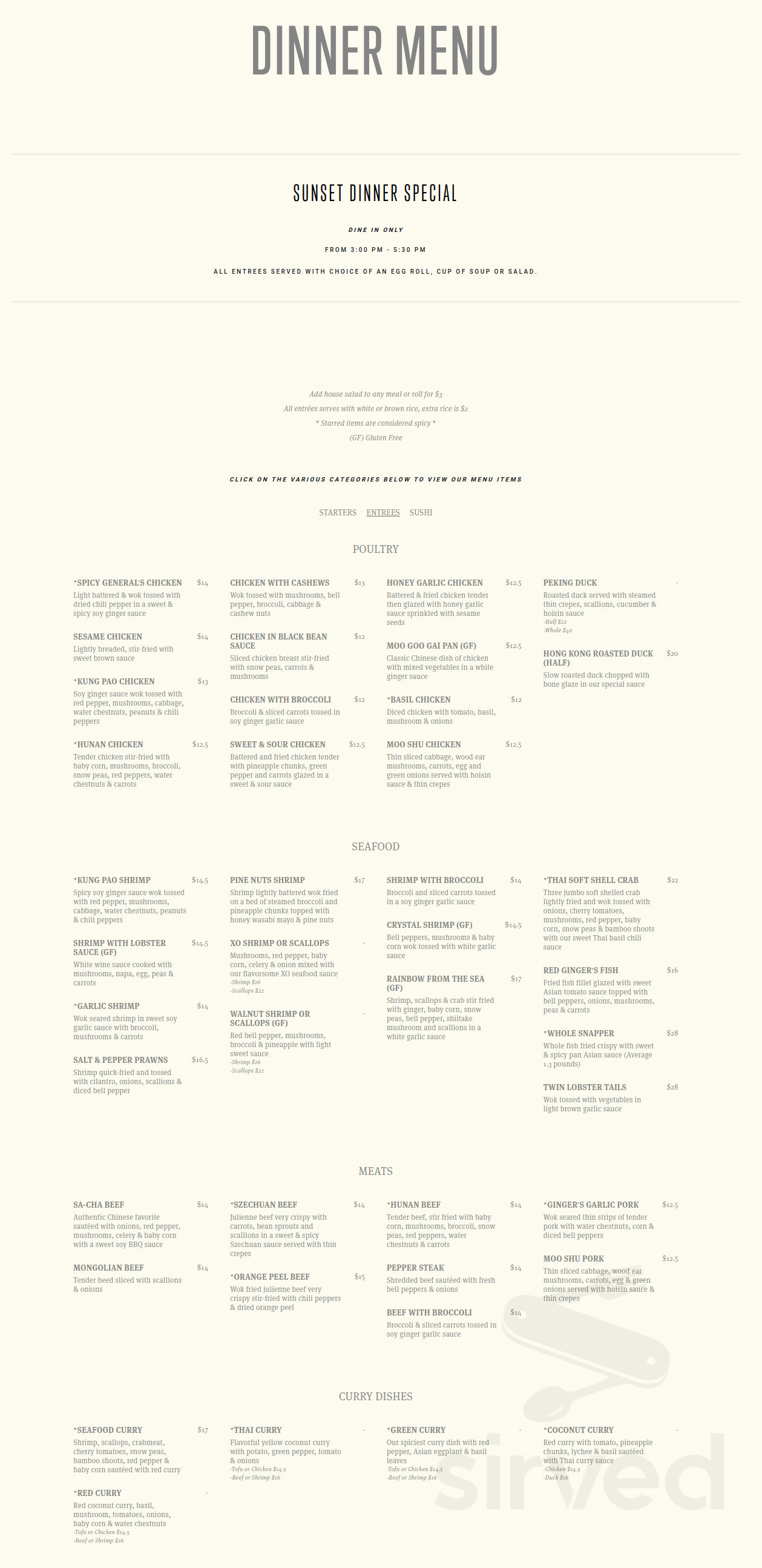 Red Ginger Asian Bistro menu in Coral Springs, Florida, USA