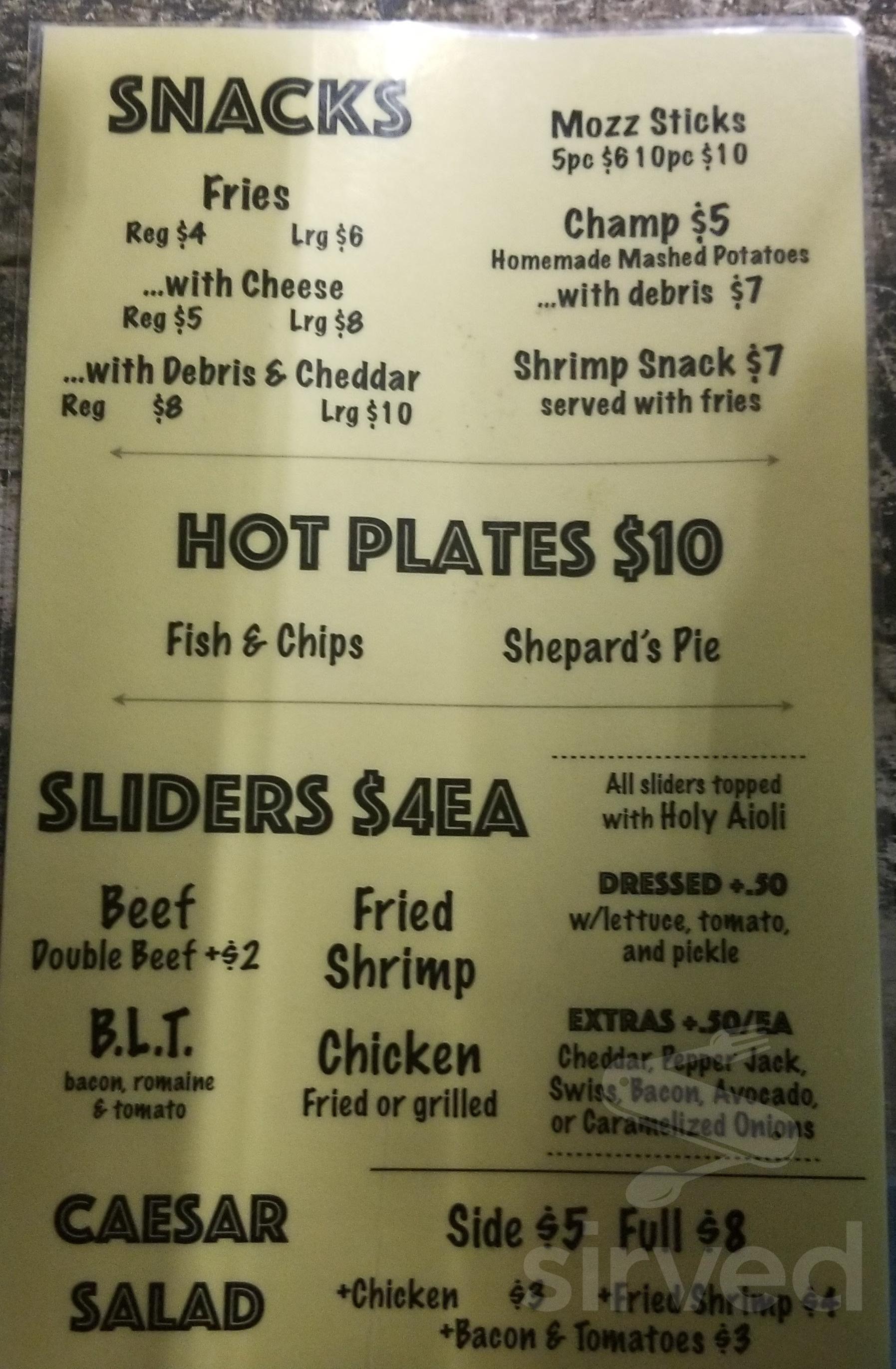The Holy Ground Irish Pub menu in New Orleans, Louisiana, USA