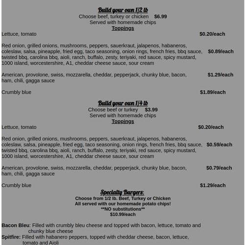 Village Burger menu in Liverpool, New York, USA