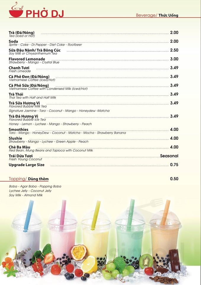 Pho DJ menus in Riverside, California, United States