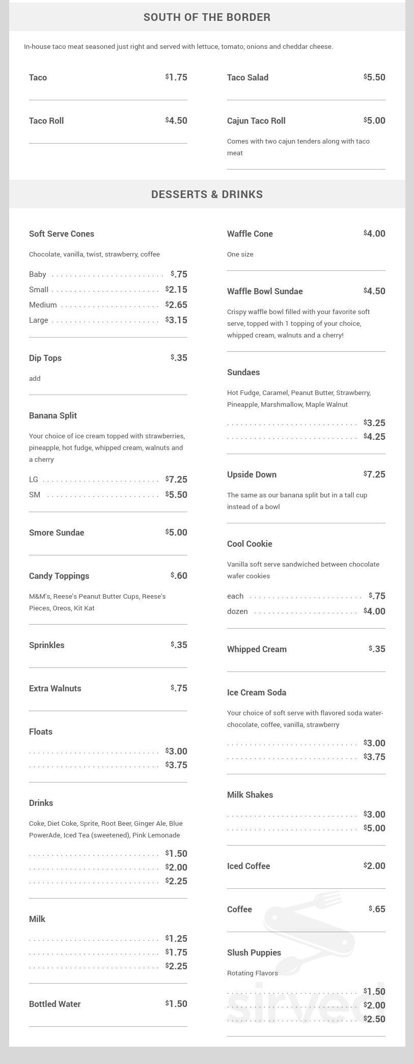 Hank's Dairy Bar menu in Plainfield, Connecticut, USA