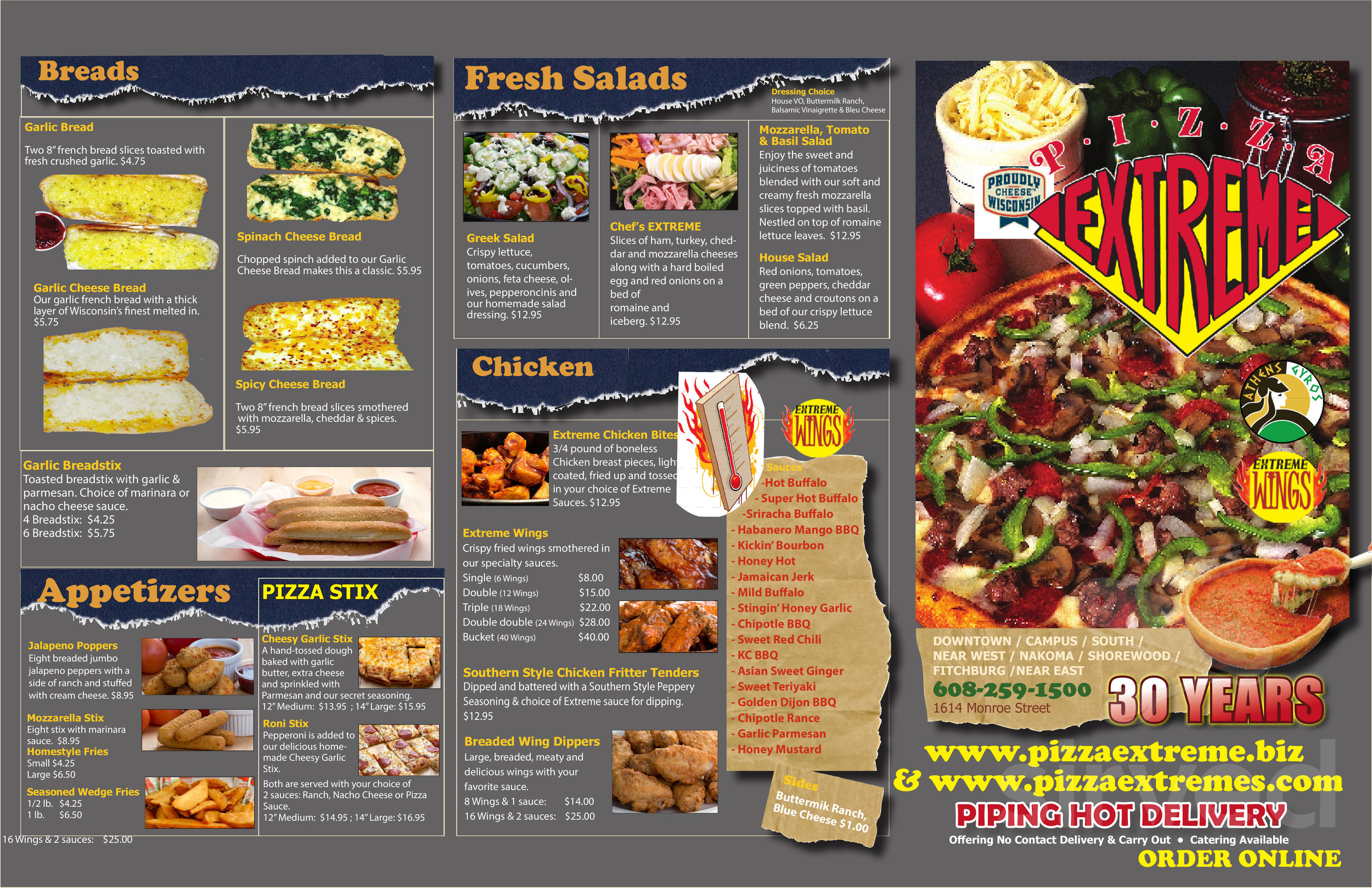 Pizza Extreme /Athens Gyros/ Extreme Wings menu in Madison, Wisconsin, USA