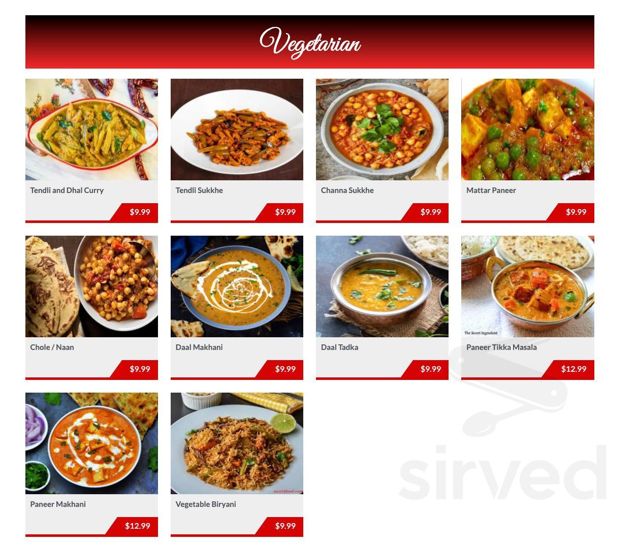 Mango Mirchi Restaurant menu in Mississauga, Ontario, Canada