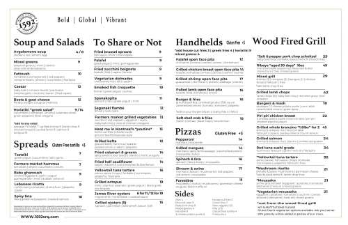 1592 | Wood Fired Kitchen & Cocktails menu in Sarasota, Florida, USA