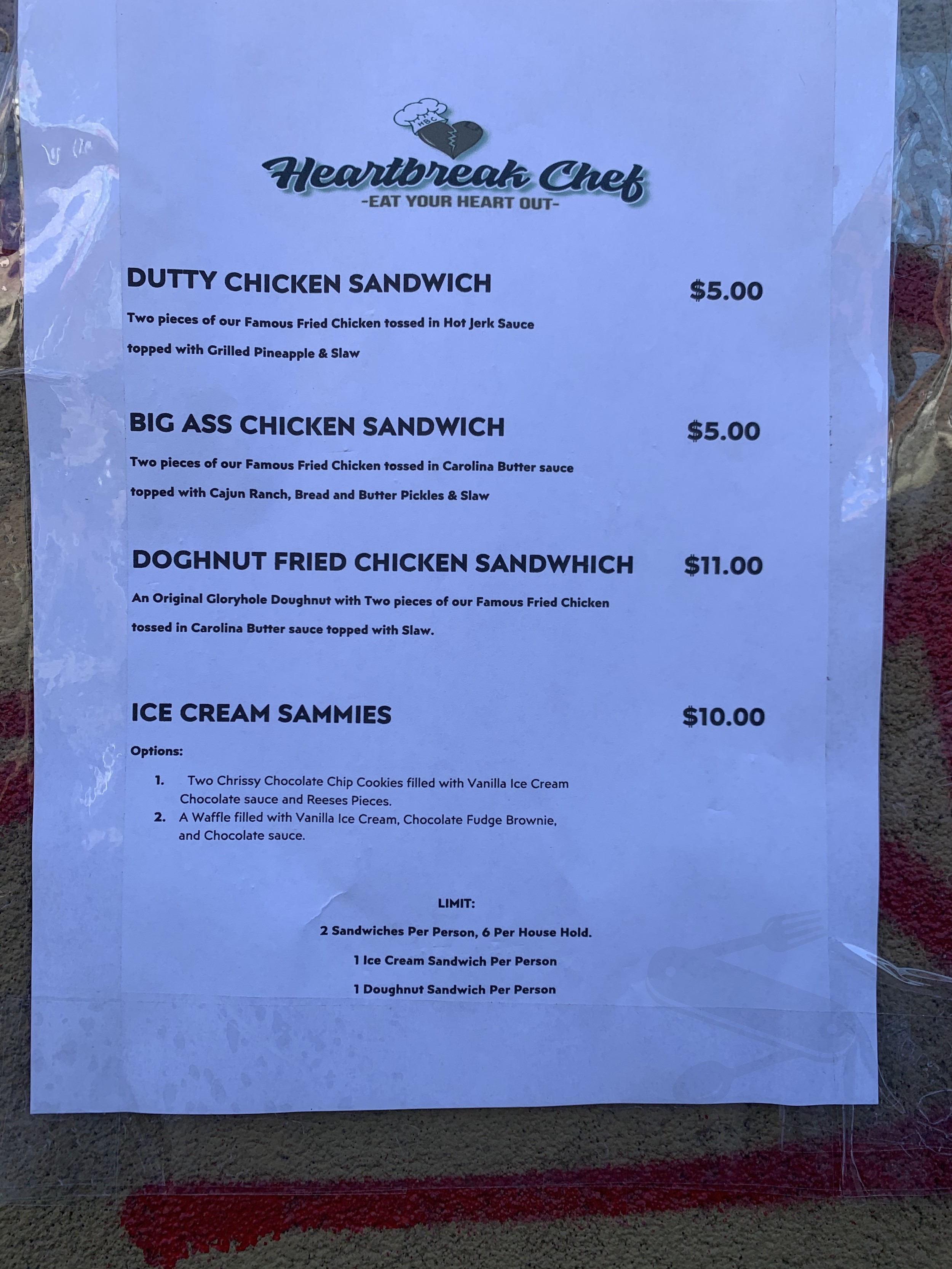 Menu for The Heartbreak Chef in Toronto, ON | Sirved